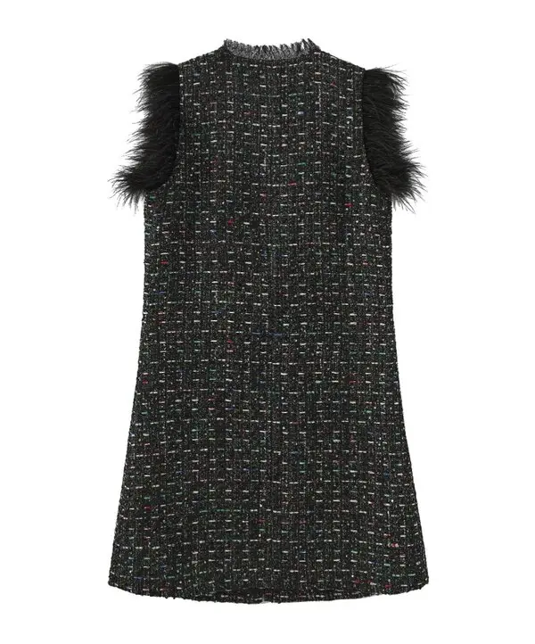 Marissa Chiara Sleeveless Feather Trim Button-up Maxi Dress