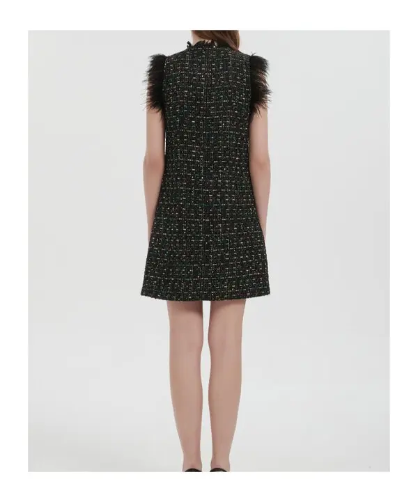 Marissa Chiara Sleeveless Feather Trim Button-up Maxi Dress