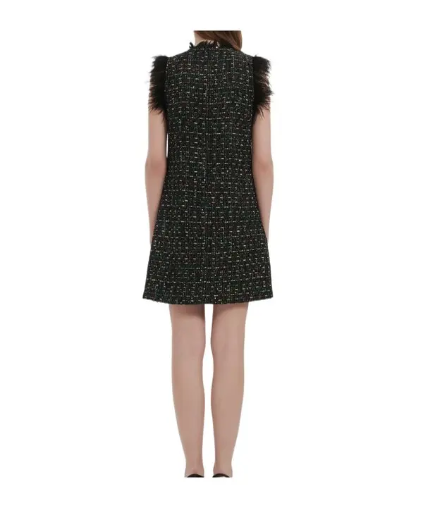 Marissa Chiara Sleeveless Feather Trim Button-up Maxi Dress