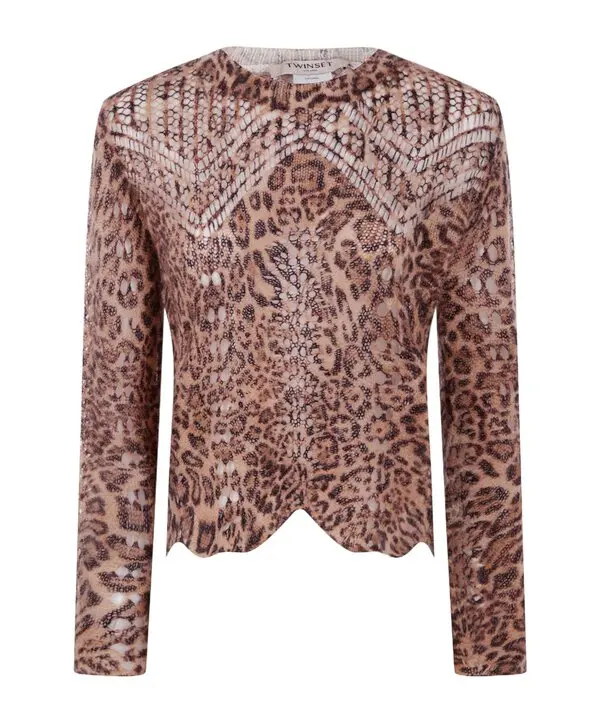 TWINSET Animalier Print Lace-insert Sweater - Multicolor