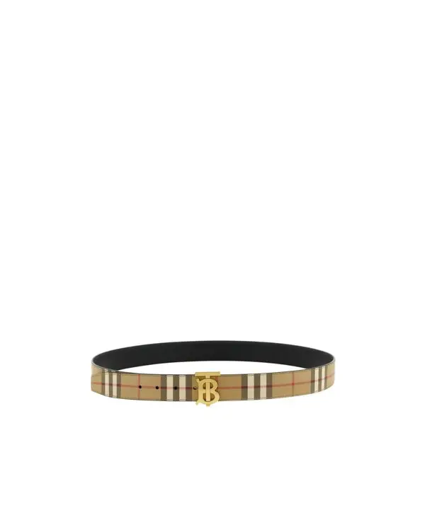 Burberry Tb Buckle Checked Reversible Belt - Black
