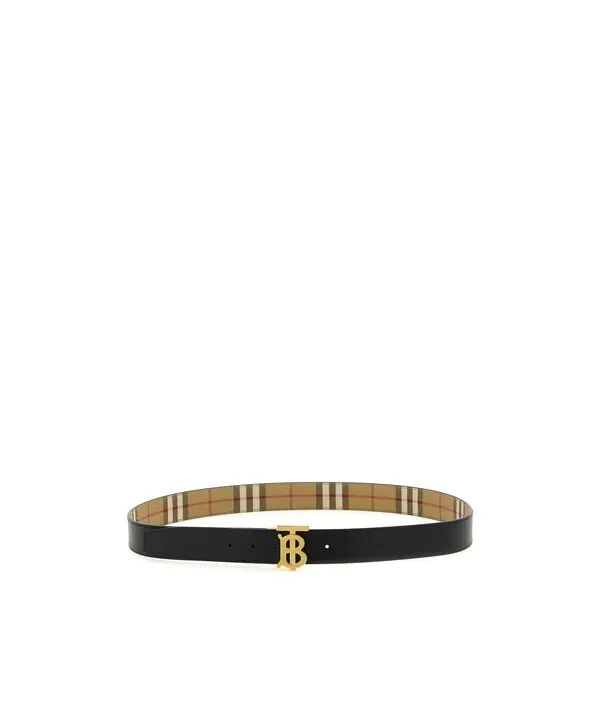 Burberry Tb Buckle Checked Reversible Belt - Black