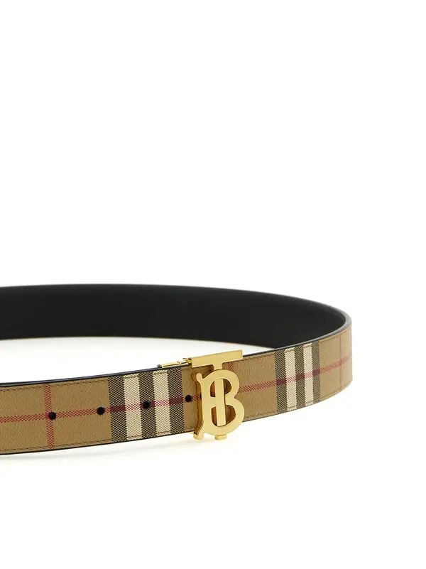 Burberry Tb Buckle Checked Reversible Belt - Black