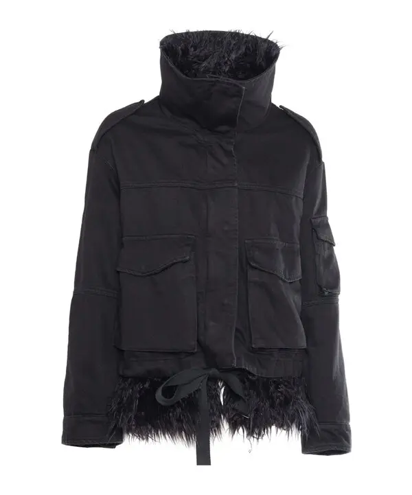 DONDUP Denim Jacket With High Neck And Fur Trim