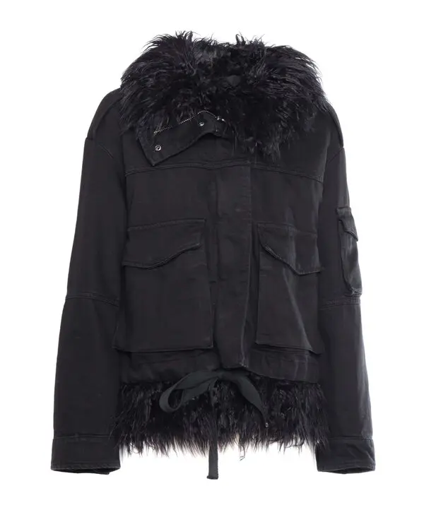 DONDUP Denim Jacket With High Neck And Fur Trim
