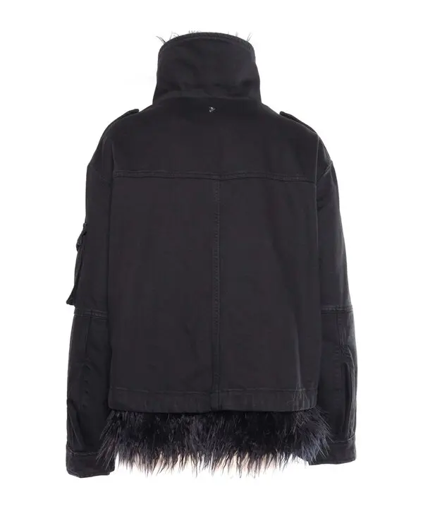 DONDUP Denim Jacket With High Neck And Fur Trim
