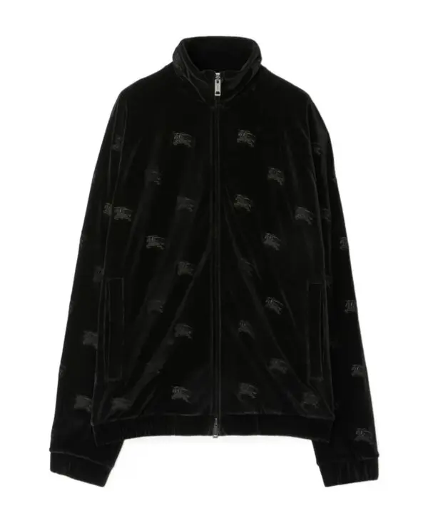 Burberry Ekd Velvet-finished High-neck Zipped Sweatshirt
