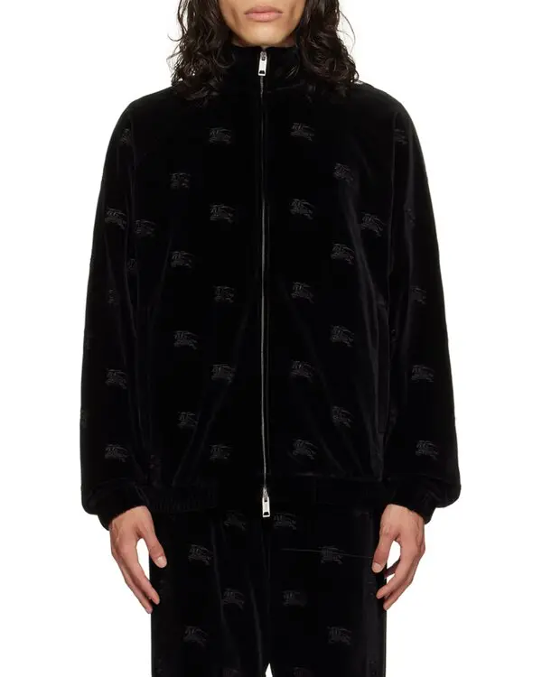 Burberry Ekd Velvet-finished High-neck Zipped Sweatshirt