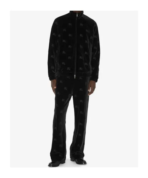 Burberry Ekd Velvet-finished High-neck Zipped Sweatshirt