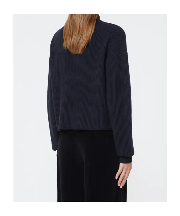 Max Mara Mock Neck Ribbed Jumper - Navy Blue