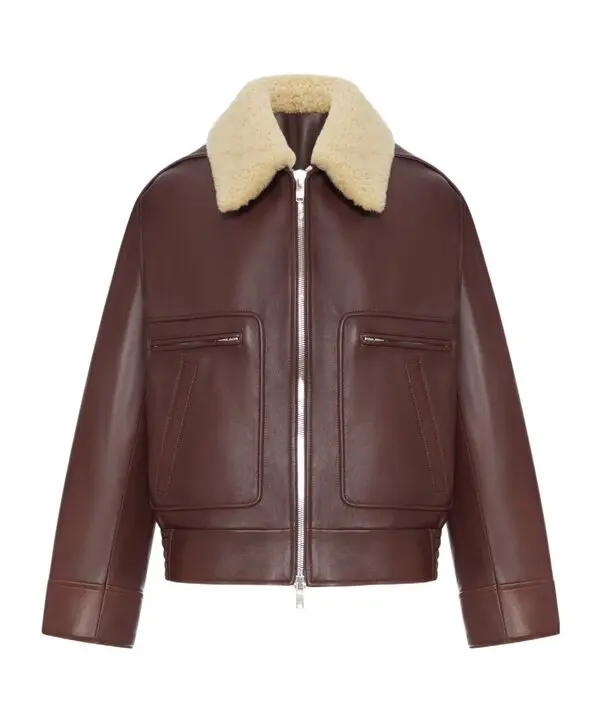 Bottega Veneta Leather Zip-up Jacket With Shearling Collar - Brown