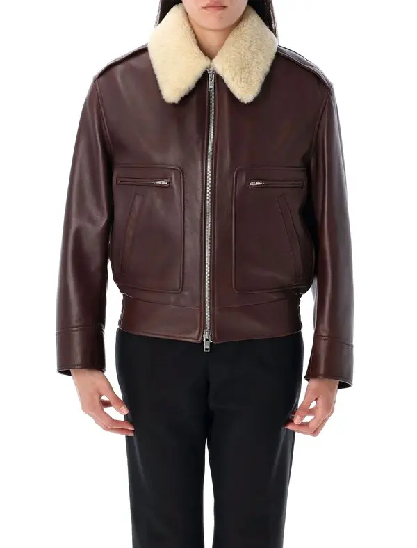 Bottega Veneta Leather Zip-up Jacket With Shearling Collar