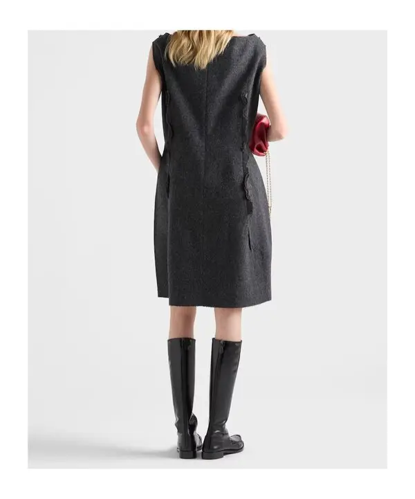 Prada Sleeveless Belted Dress With Boatneck And Raw Tailoring Details