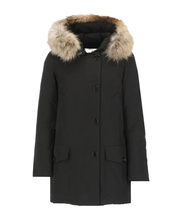 Woolrich Hooded Down Parka With Fur Trim - Black