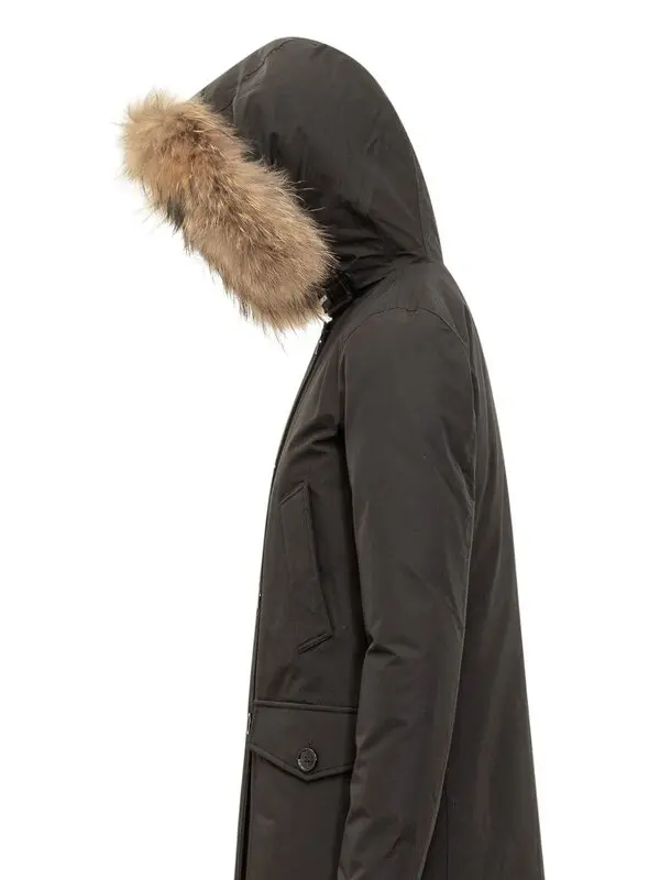 Woolrich Hooded Down Parka With Fur Trim - Black