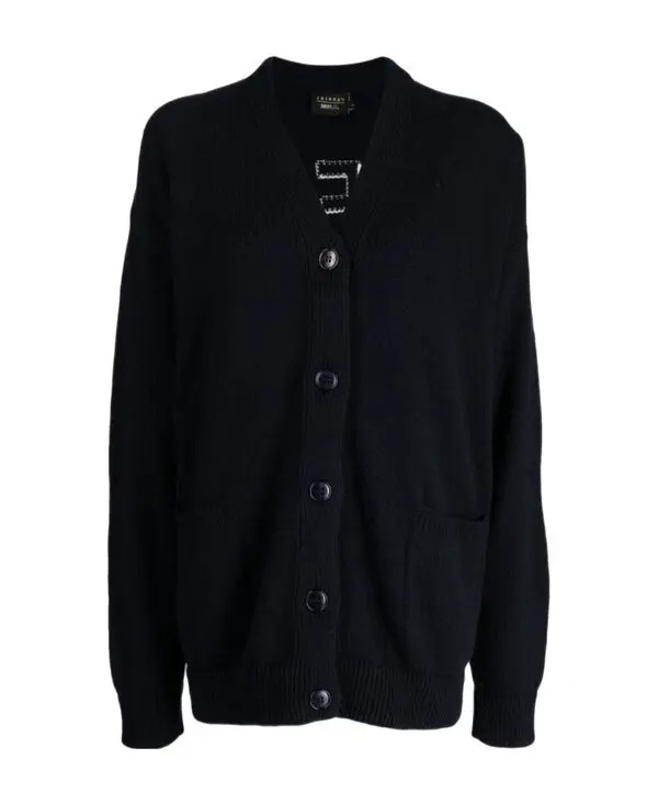 Joshua Sanders Long-sleeved V-neck Knitted Cardigan With Smiley Face And Slogan Detail