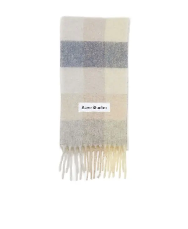 Acne Studios Logo Patch Checked Scarf - Gray