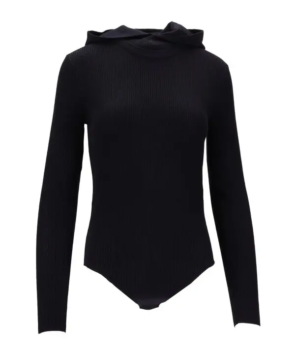 P.a.r.o.s.h Hooded Ribbed Long-sleeve Bodysuit - Black