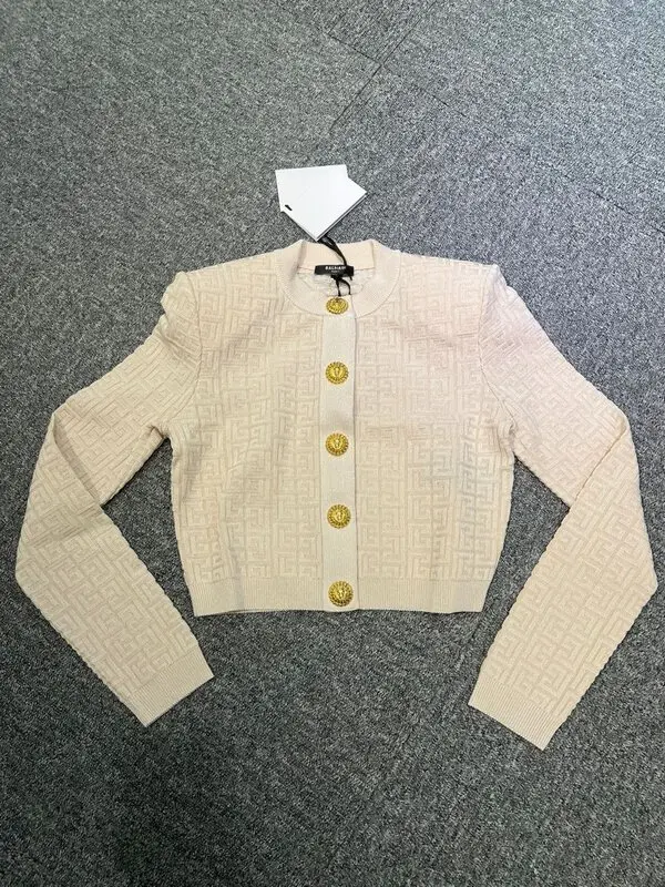 Balmain Labyrinth Knit Cropped Cardigan