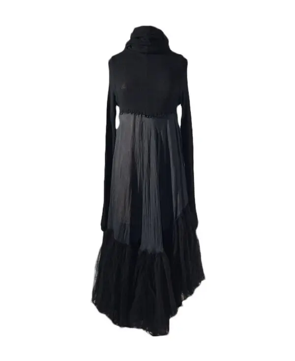 MARC LE BIHAN Long-sleeve High-collar Dress With Fluffy Hem