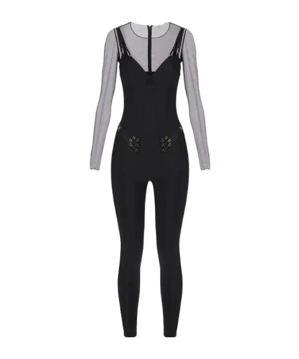 Elisabetta Franchi Tulle Long-sleeved Jumpsuit - Black