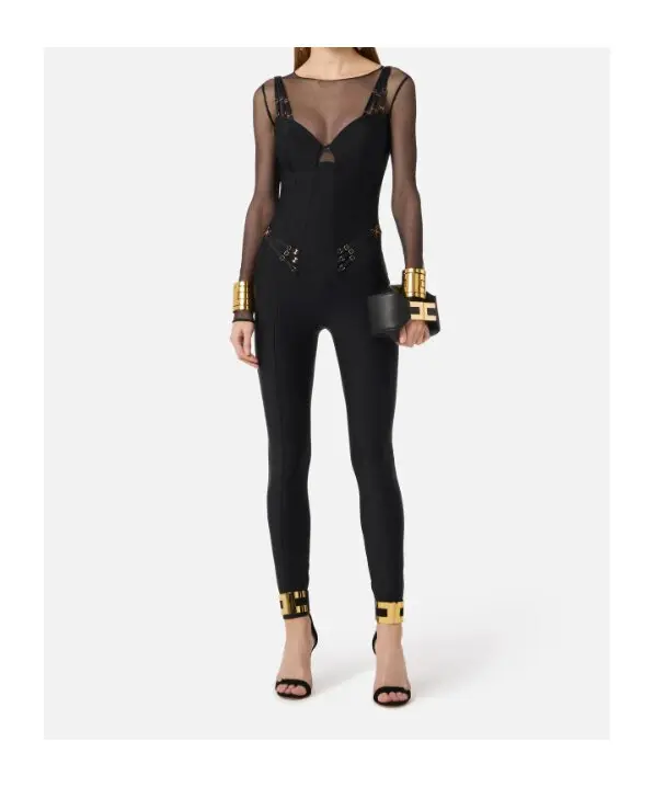 Elisabetta Franchi Tulle Long-sleeved Jumpsuit