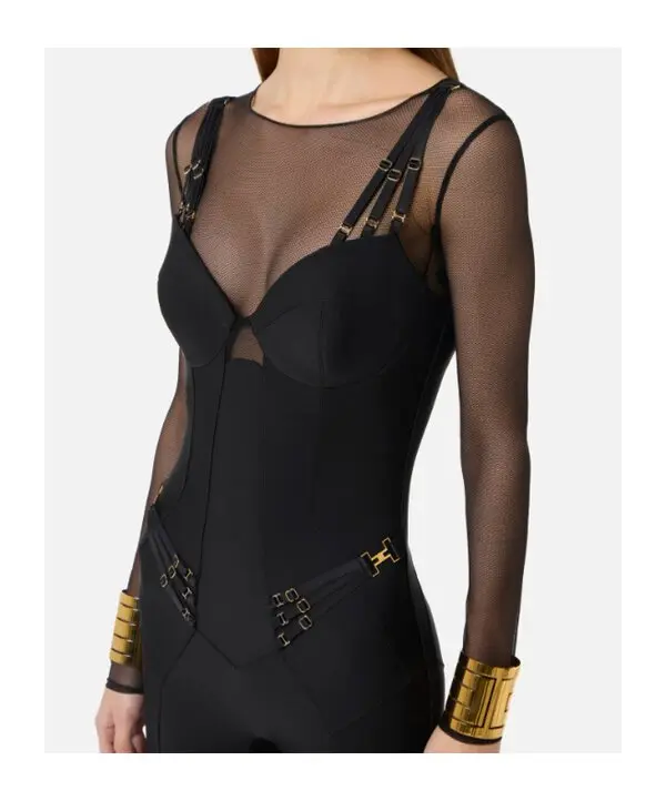 Elisabetta Franchi Tulle Long-sleeved Jumpsuit