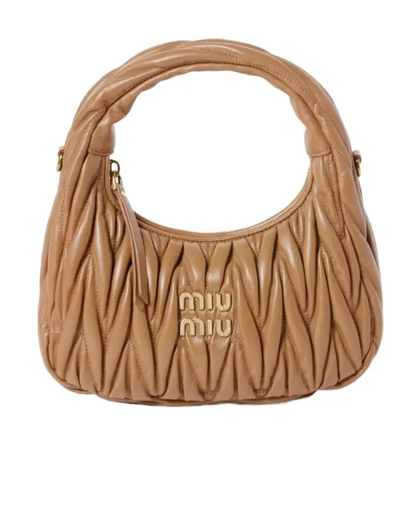 Miu Miu Wander Matelassé Nappa Leather Hobo Bag - Caramel