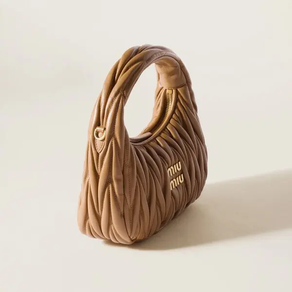 Miu Miu Wander Matelassé Nappa Leather Hobo Bag - Caramel