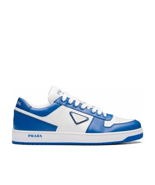 Prada Downtown Leather Sneakers - White/cobalt Blue