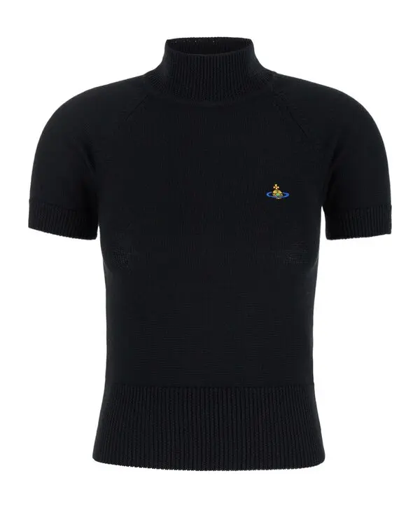VIVIENNE WESTWOOD Orb Embroidered High Neck Knit Top - Black