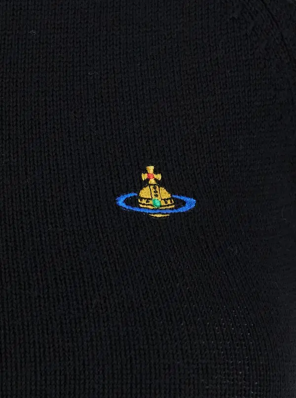 VIVIENNE WESTWOOD Orb Embroidered High Neck Knit Top - Black