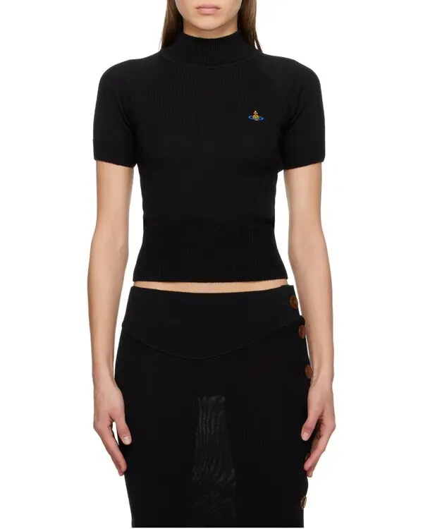 VIVIENNE WESTWOOD Orb Embroidered High Neck Knit Top - Black