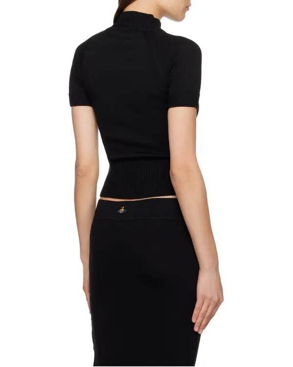 VIVIENNE WESTWOOD Orb Embroidered High Neck Knit Top - Black