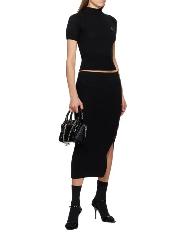 VIVIENNE WESTWOOD Orb Embroidered High Neck Knit Top - Black