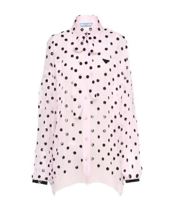 Prada Embellished Polka Dot Chiffon Shirt
