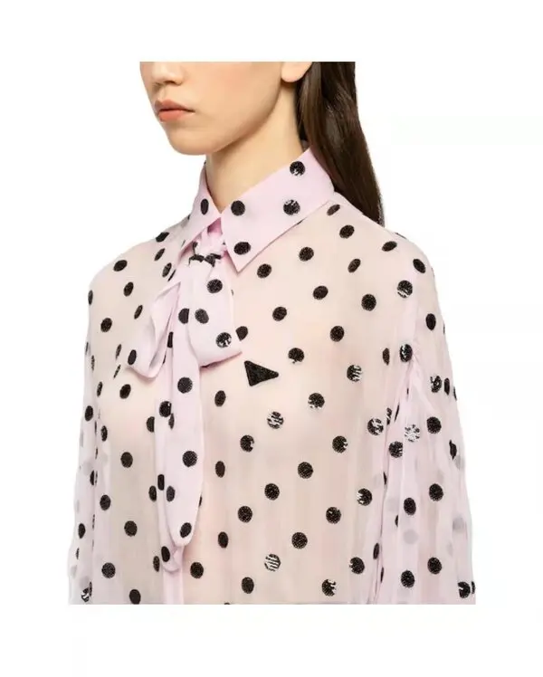 Prada Embellished Polka Dot Chiffon Shirt