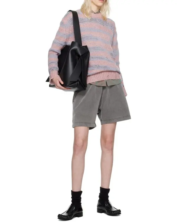 Acne Studios Long Sleeve Striped Distressed Knit Sweater