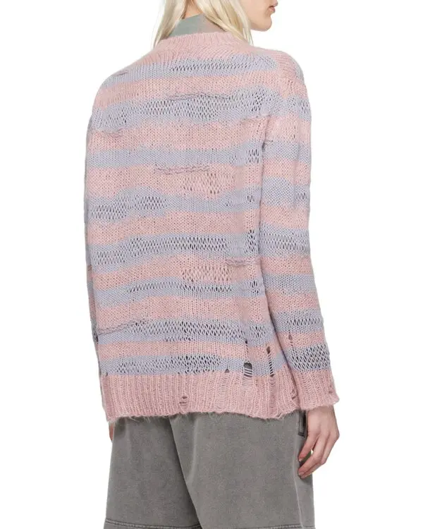 Acne Studios Long Sleeve Striped Distressed Knit Sweater