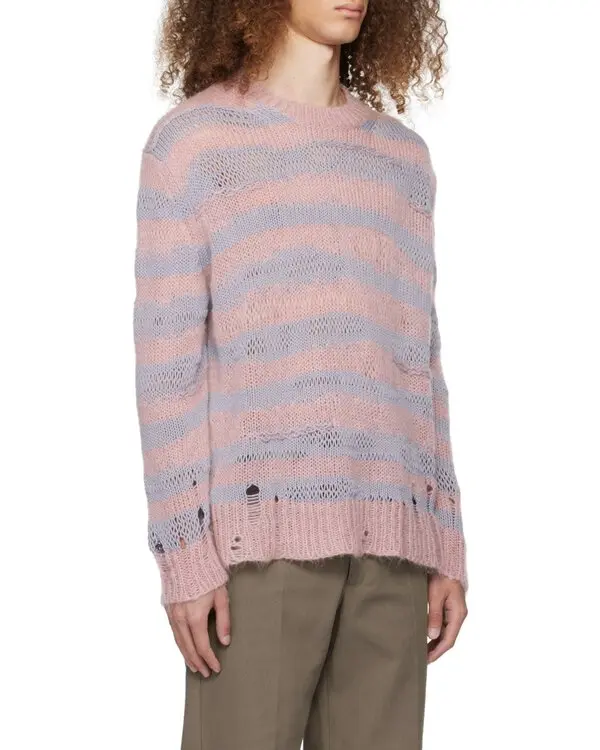 Acne Studios Long Sleeve Striped Distressed Knit Sweater