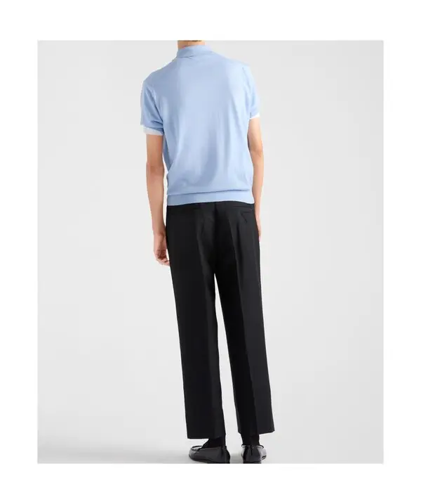 Prada Logo Embroidered Short Sleeved Polo Shirt - Sky-blue