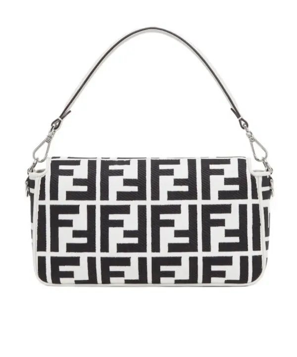 Fendi Ff Embroidered Baguette Bag - White