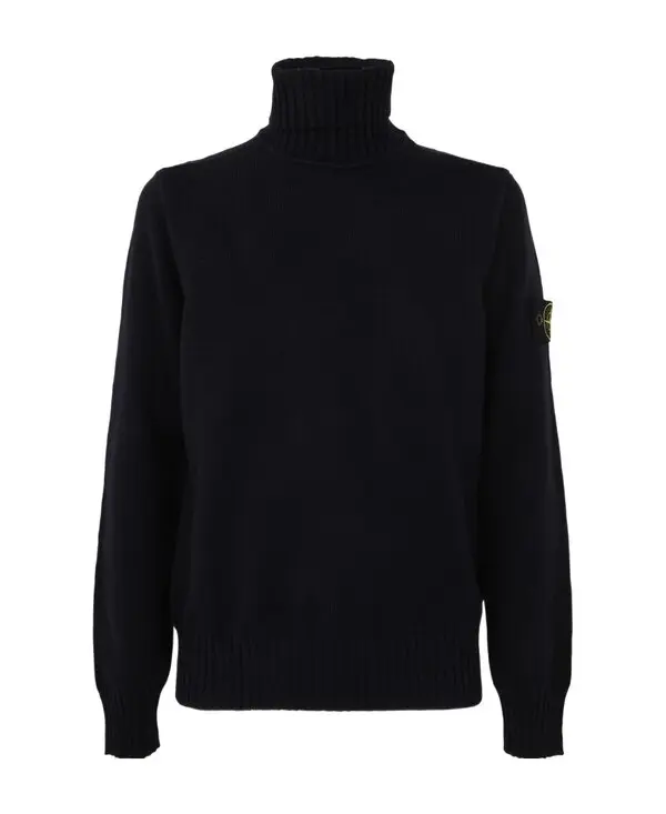 Stone Island Logo Patch Turtleneck Jumper - Blue