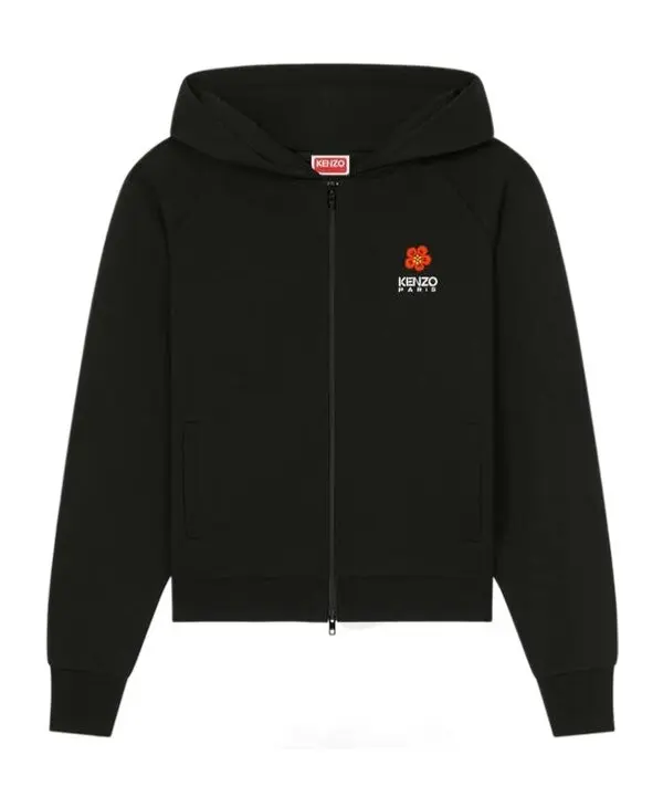 Kenzo Boke Flower Crest Embroidered Zip-up Hoodie - Black