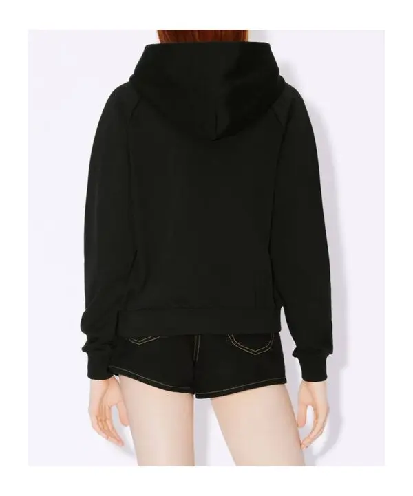 Kenzo Boke Flower Crest Embroidered Zip-up Hoodie - Black