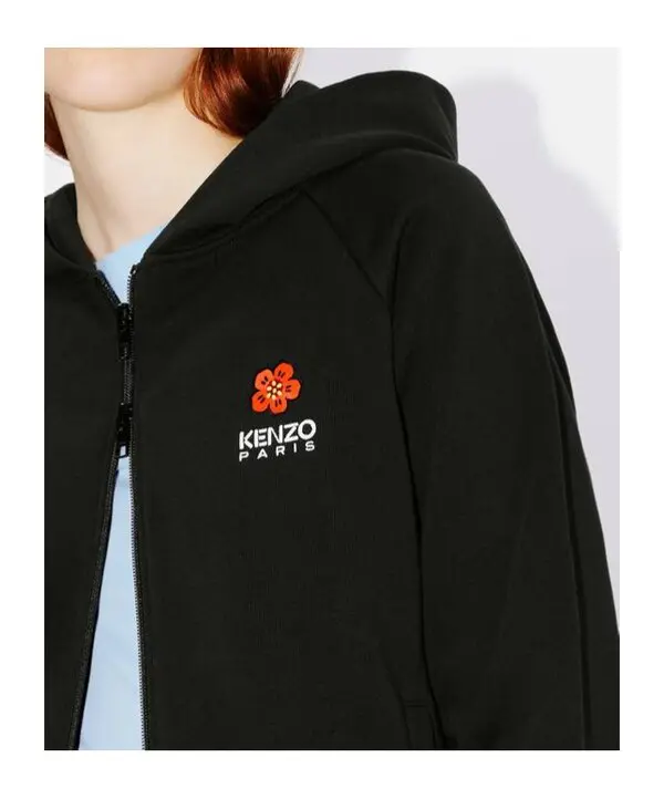 Kenzo Boke Flower Crest Embroidered Zip-up Hoodie - Black