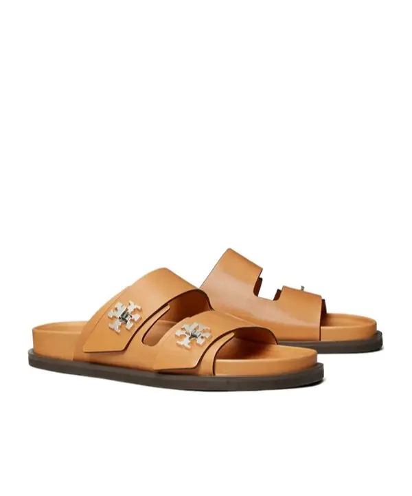 Tory Burch Metal Twist Lock Sport Slides - Camello