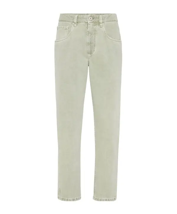 Brunello Cucinelli Cropped Tapered Jeans With Logo Patch