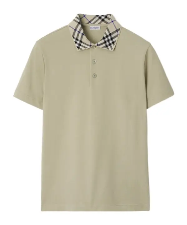 Burberry Check Collar Short Sleeved Polo Shirt - Nude