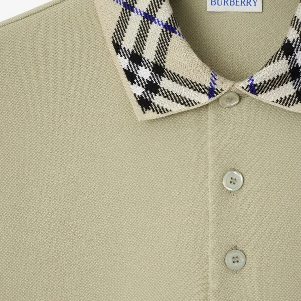 Burberry Check Collar Short Sleeved Polo Shirt - Nude